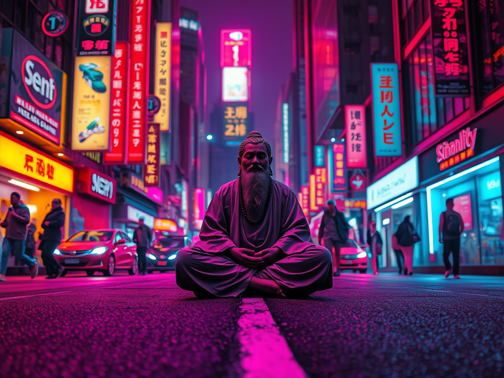 Templo de Neón y Loto Interior – Poemas Urbanos-Urban Poetry